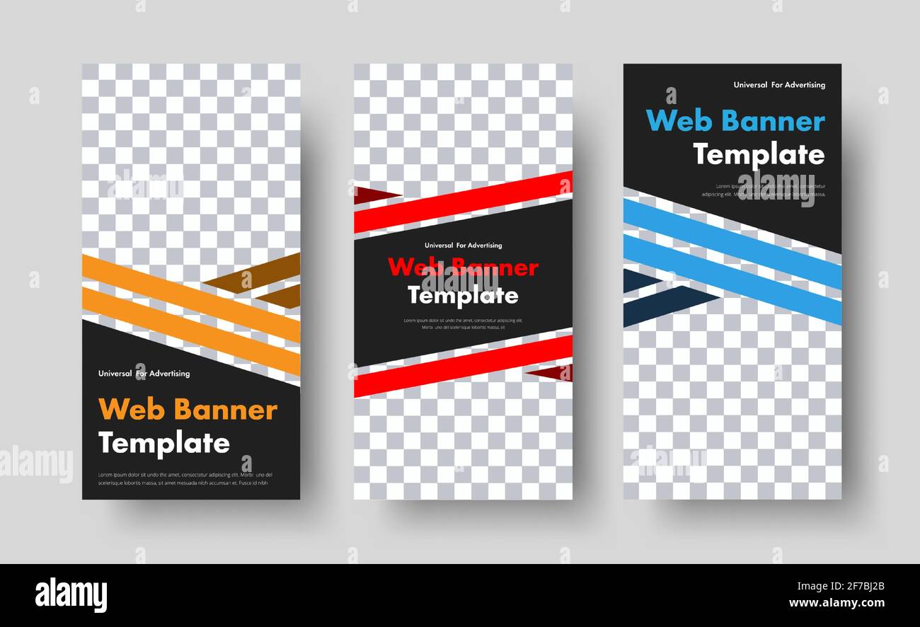 Set of vector black web banners templates with diagonal color lines and ...