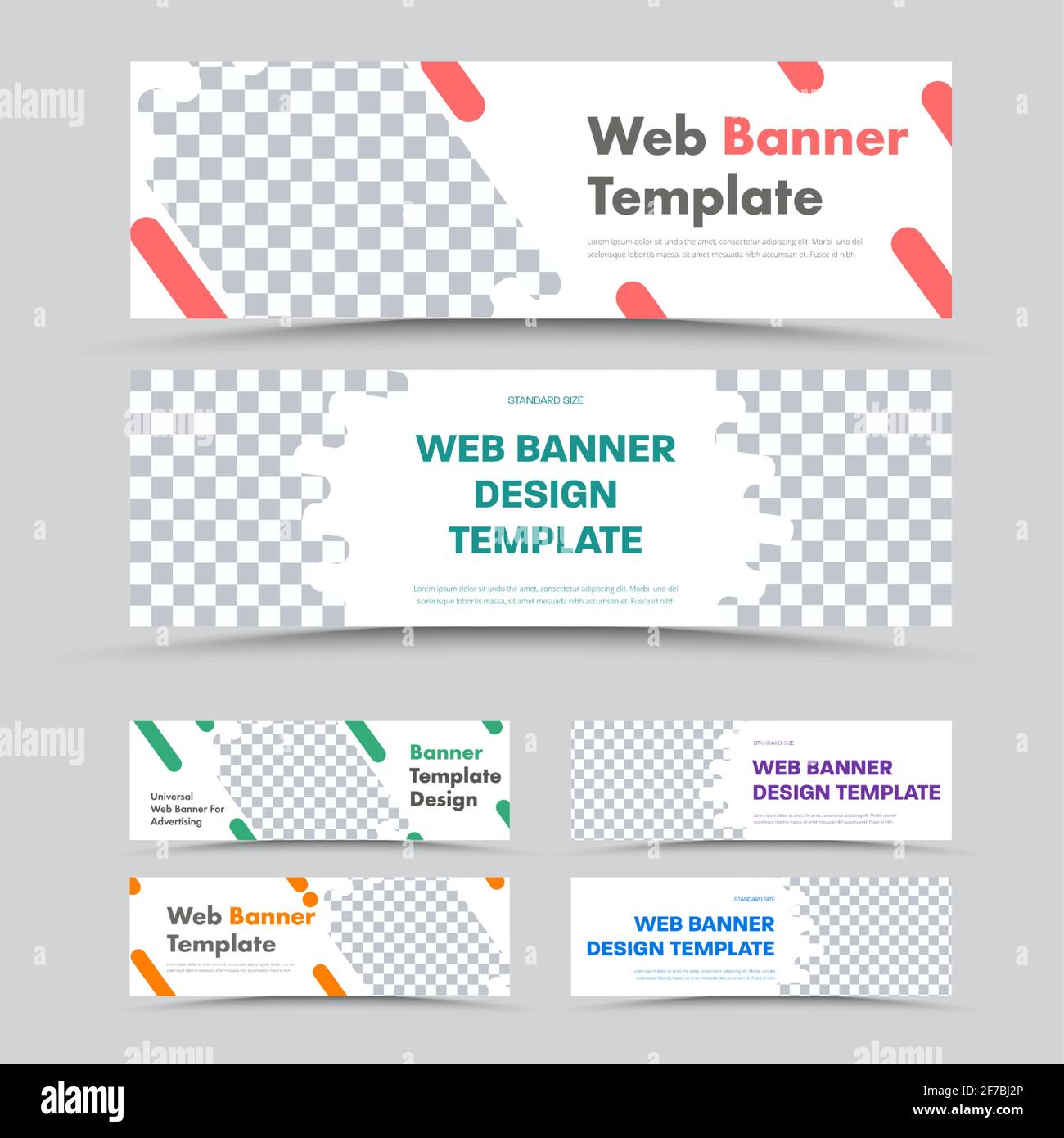 large set of horizontal white web banners with abstract uneven shapes ...
