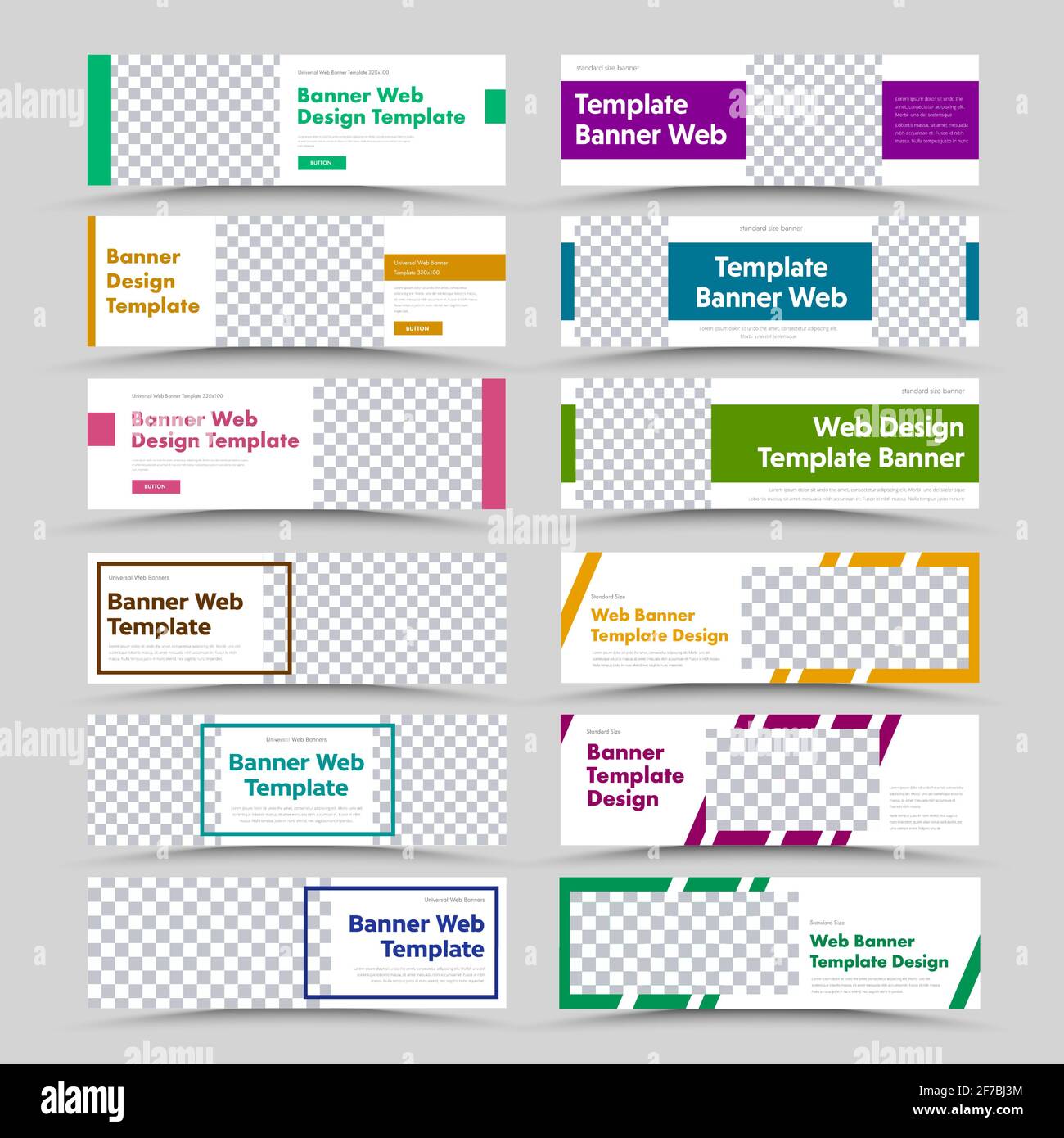 Vector white horizontal web banners templates with color frames and ...