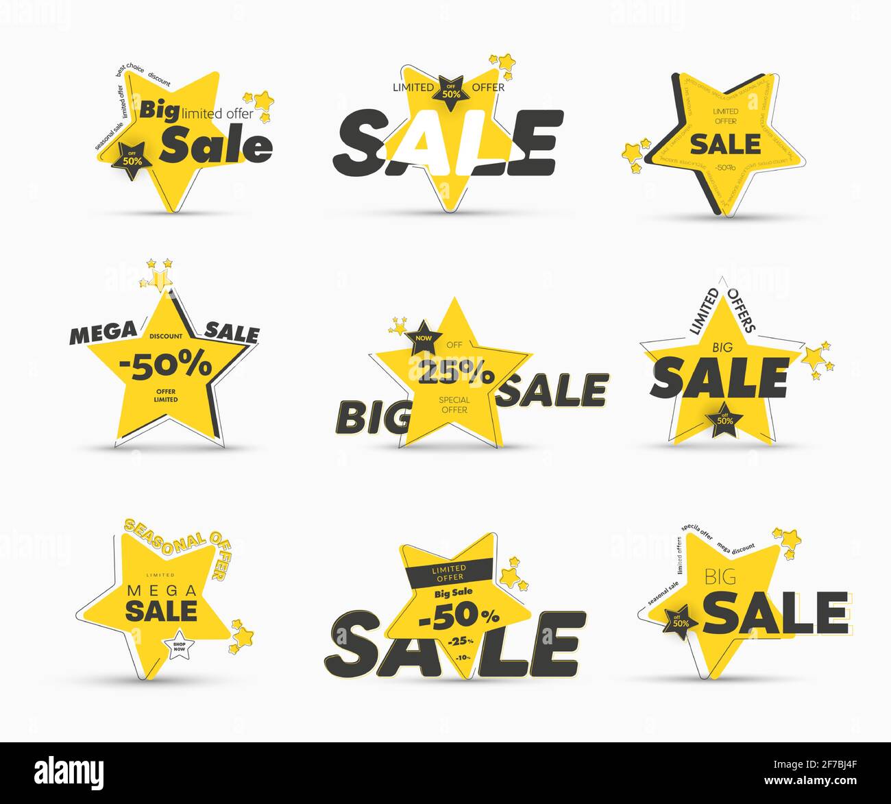 Design of vector yellow star-shaped banners with asymmetrical outer ...