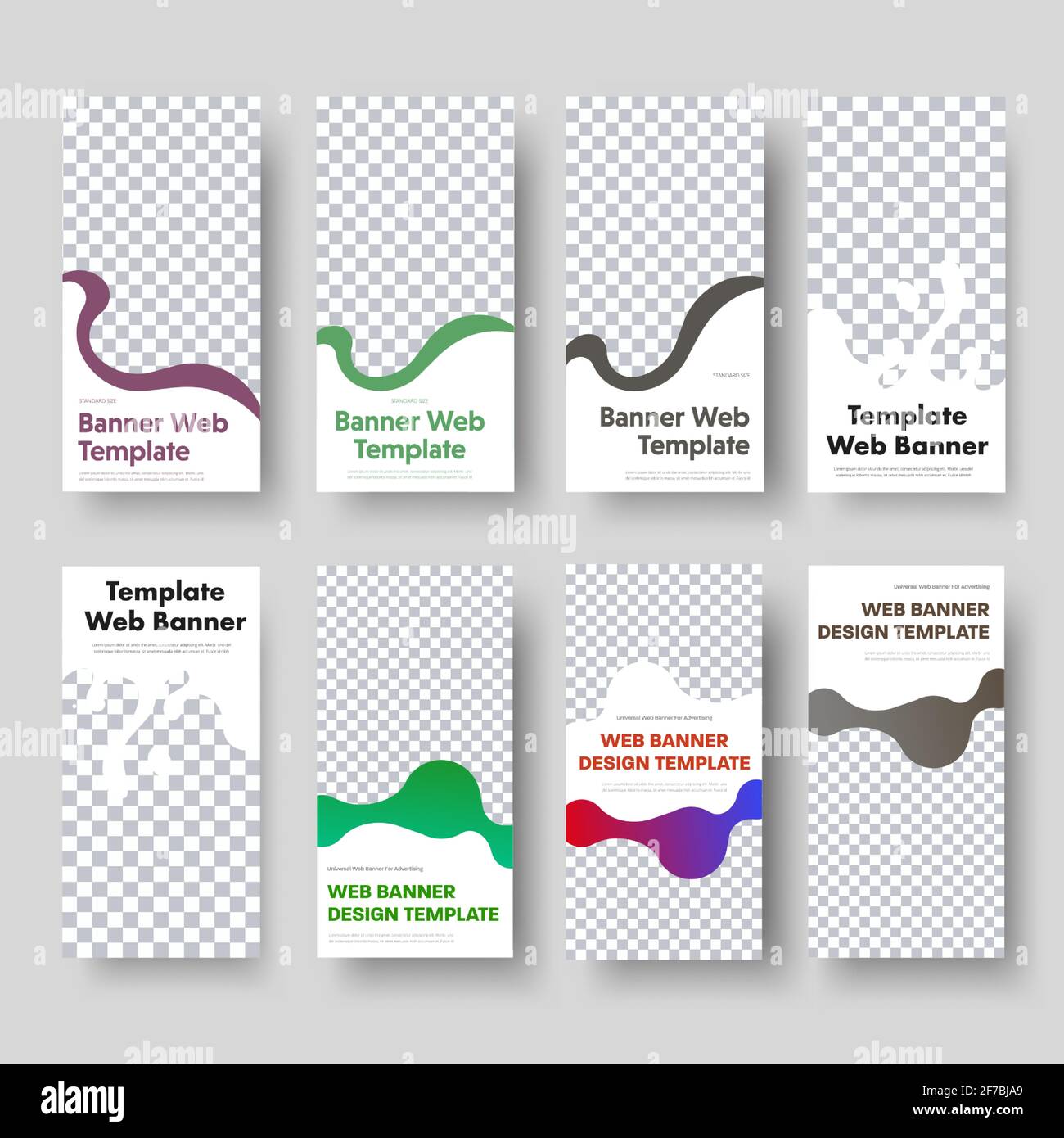 8 templates of vertical web banners with space for photos and wavy and ...