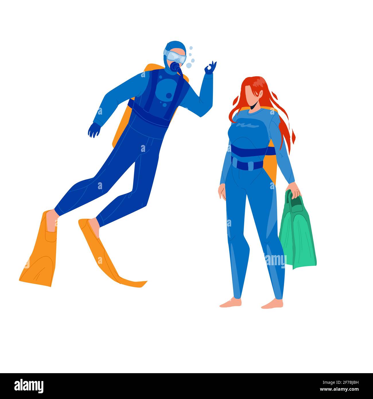 Scuba Diver Man And Woman Togetherness Vector Stock Vector Image & Art ...