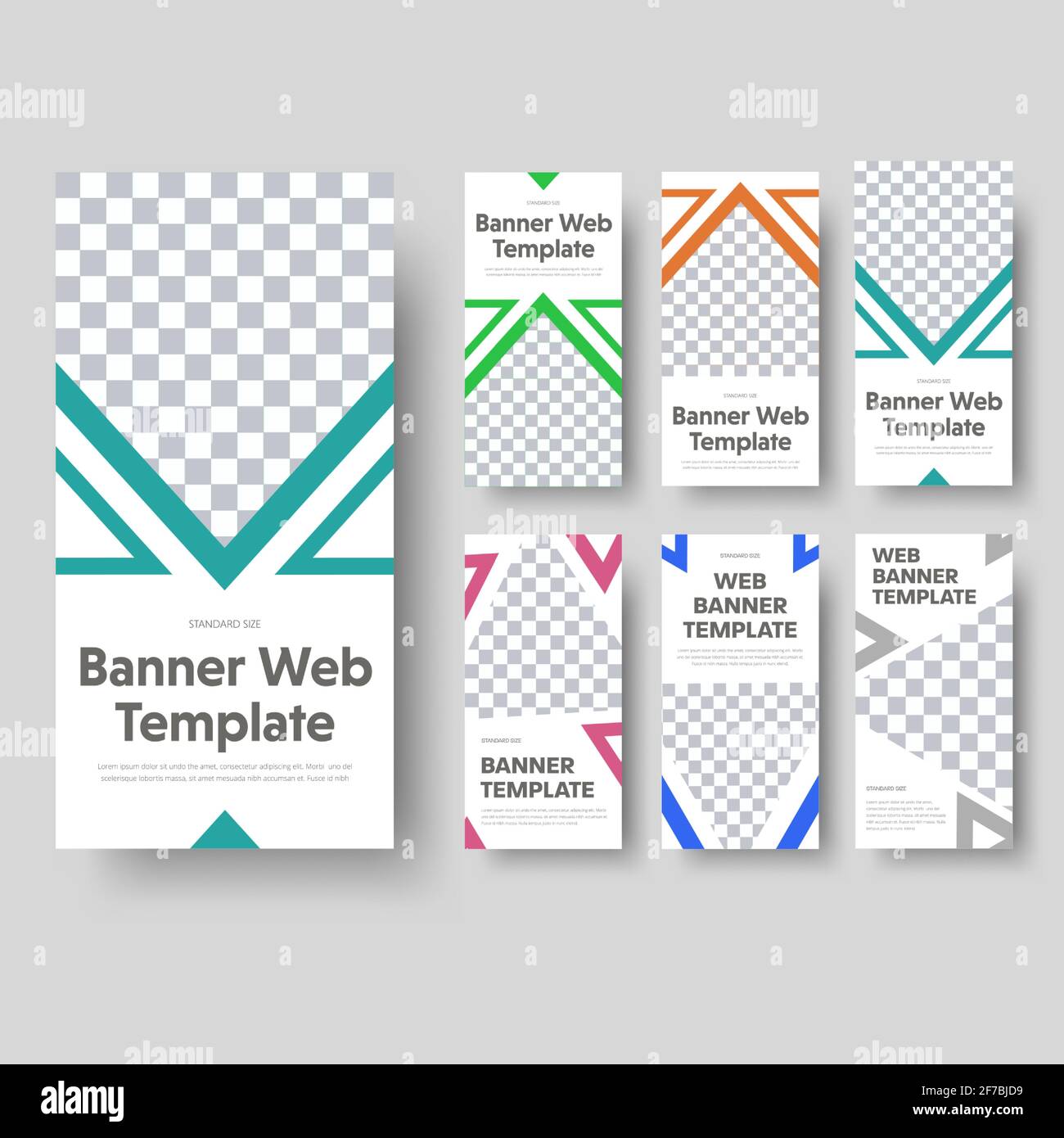 Big set of vertical white web banners with a place for a photo and ...