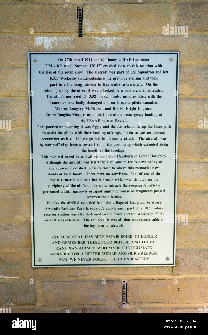 Memorial to the crew members killed in the crash of a wartime RAF Avro ...