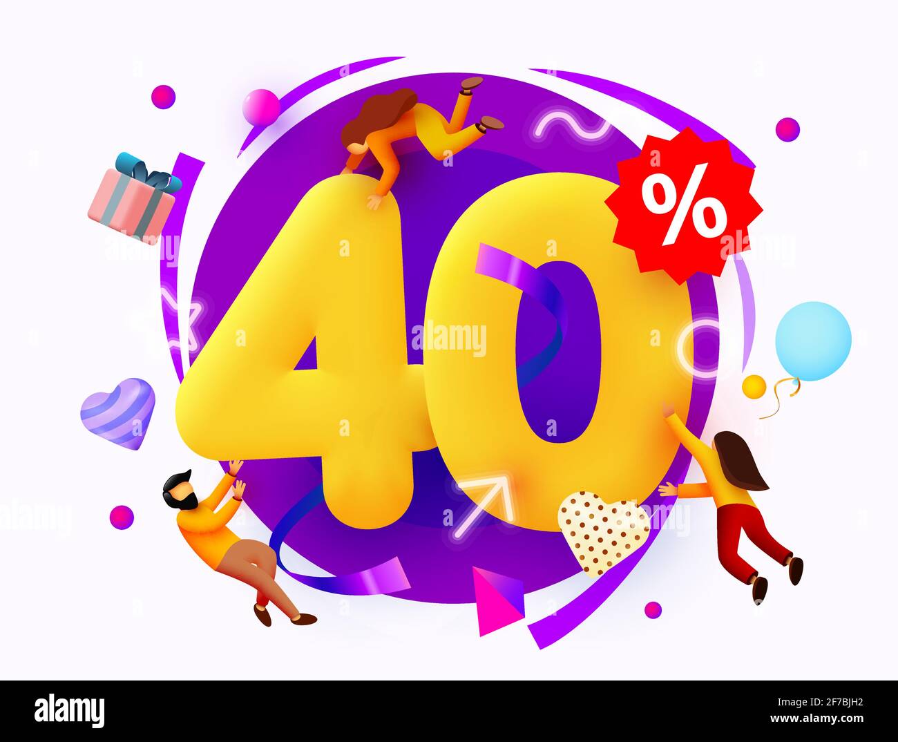 Mega sale. 40 percent discount. Special offer background with flying ...