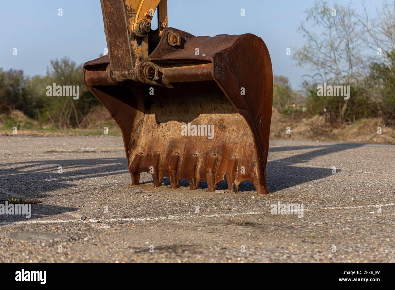 Excavator scope, shovel. Heavy machinery at construction site ...