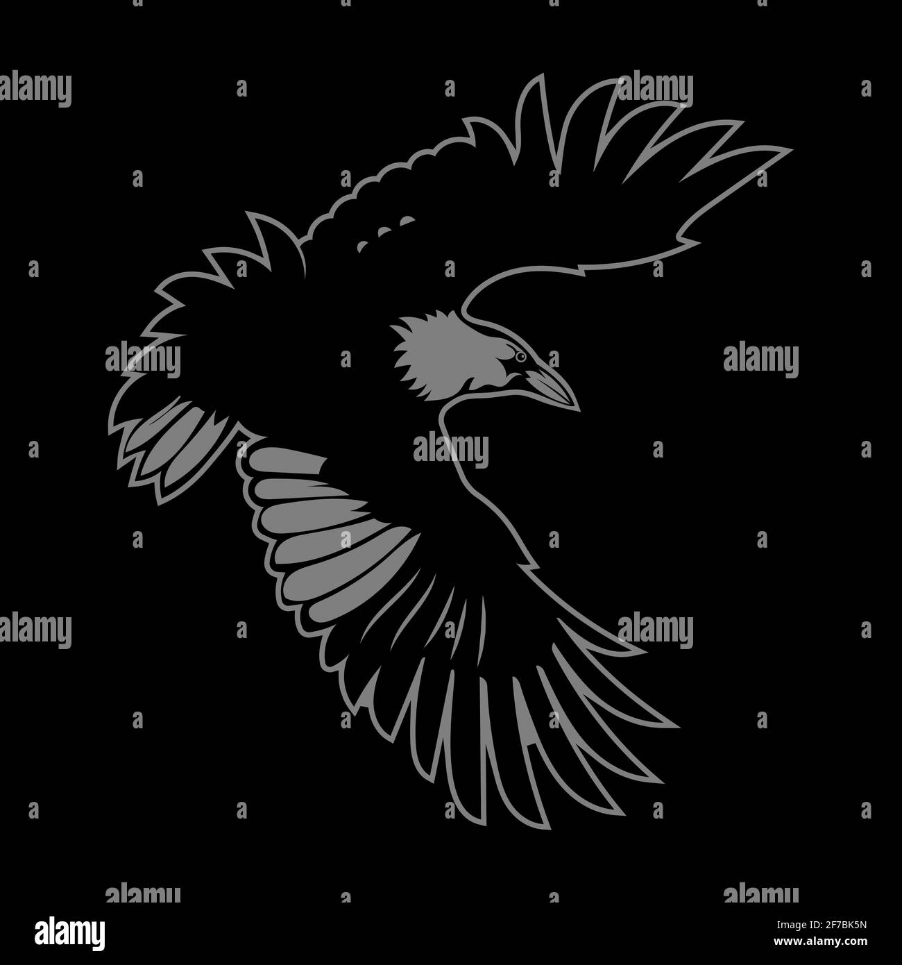 Bird Logo. Black Raven in flight with outstretched wings Stock Vector ...
