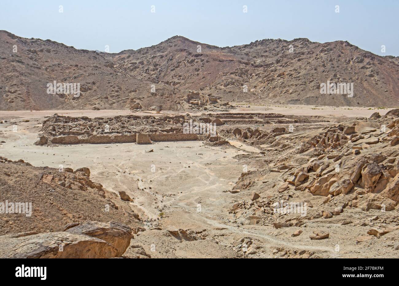 Panoramic view across old abandoned ruins of Roman quarry town ...