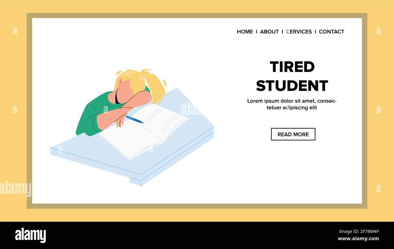 Tired Student Girl Sleeping At College Desk Vector Stock Vector Image ...