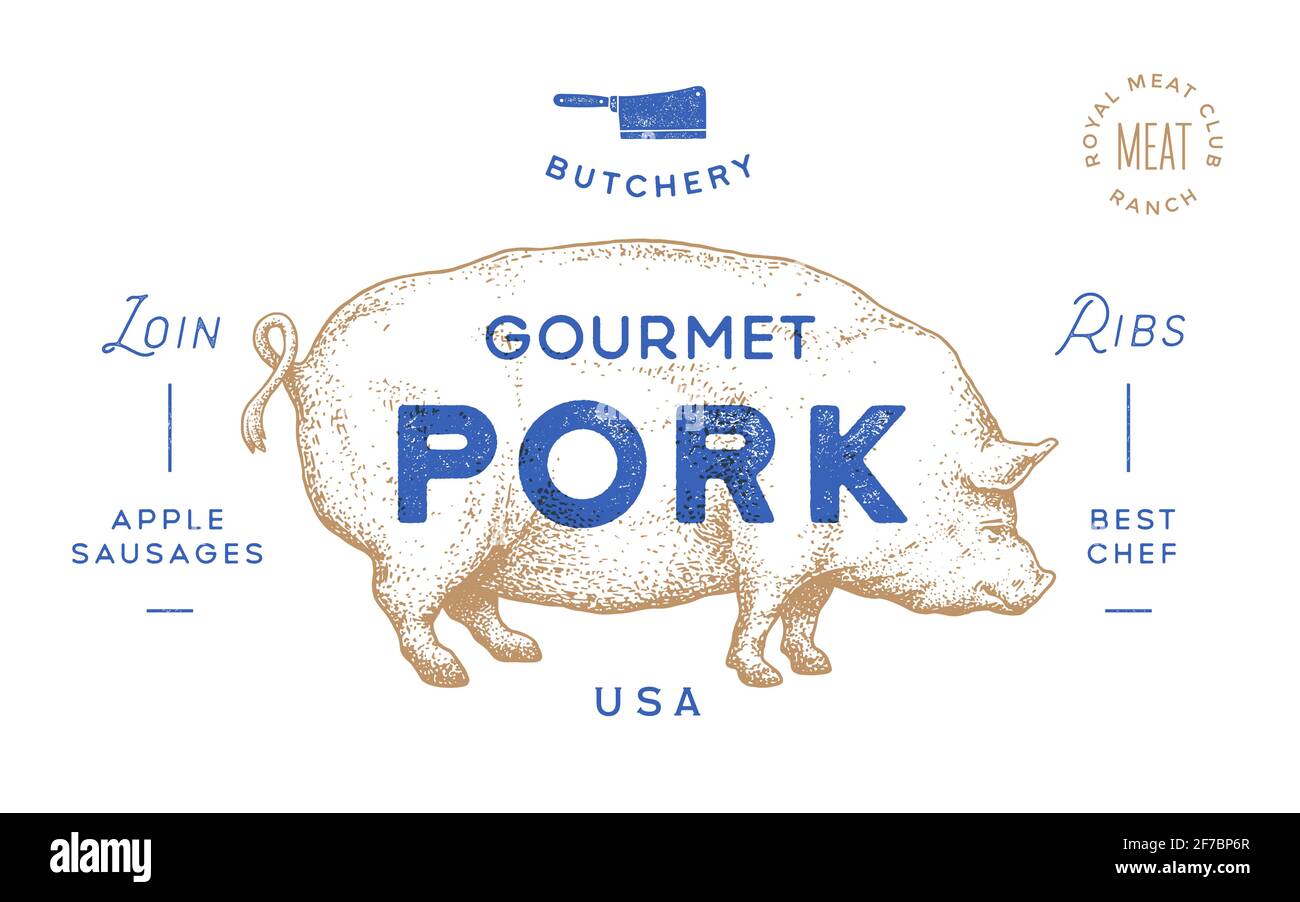 Pork, pig. Template Label. Vintage retro print Stock Vector Image & Art ...