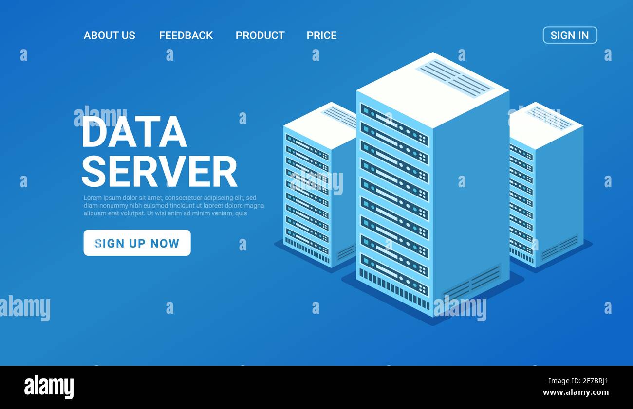 Isometric data center server technology server backup big block storage digital database website ...