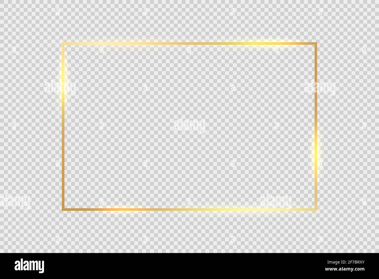 Gold frame square background. Golden frame line with light glow flare ...