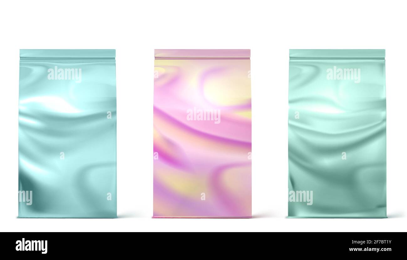 Holographic package, doy packs, pouch paper or foil bags front view ...
