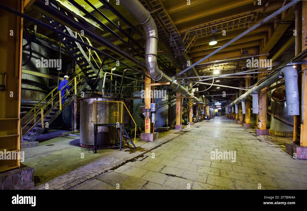 Stepnogorsk, Kazakhstan - April 04, 2012: Interior of pumping station ...
