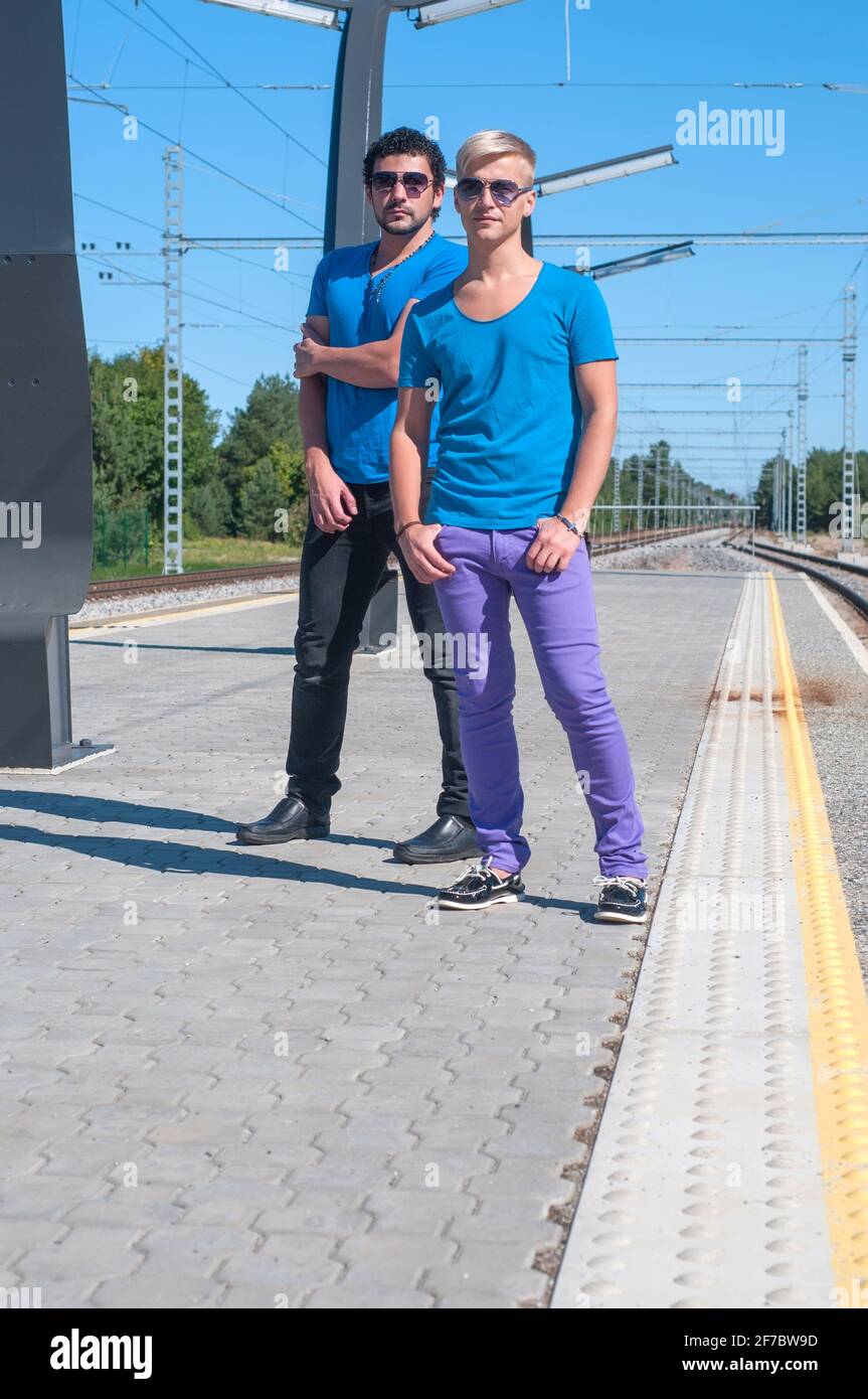 Two stylish men at the train station hi-res stock photography and ...