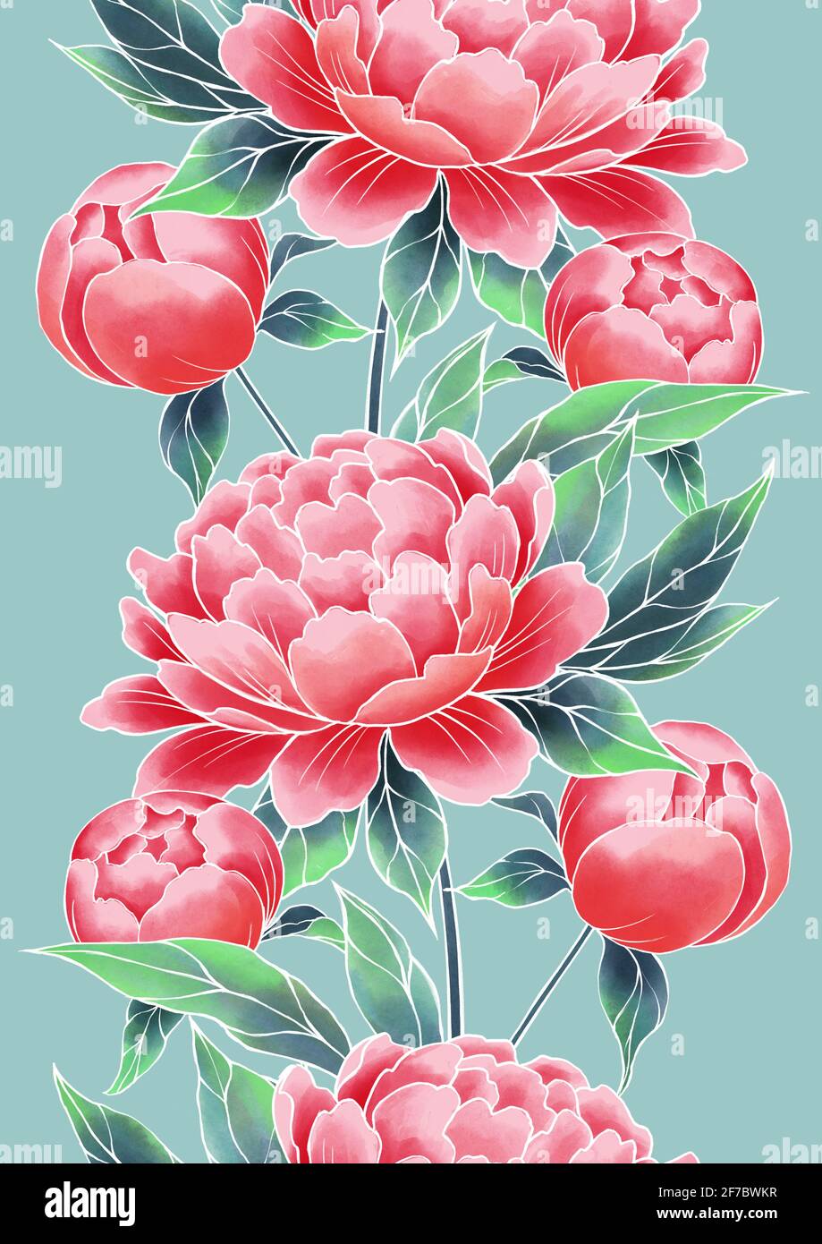 Peonies Vintage Flower Border Peonies Wall Border Decal, Peony Border