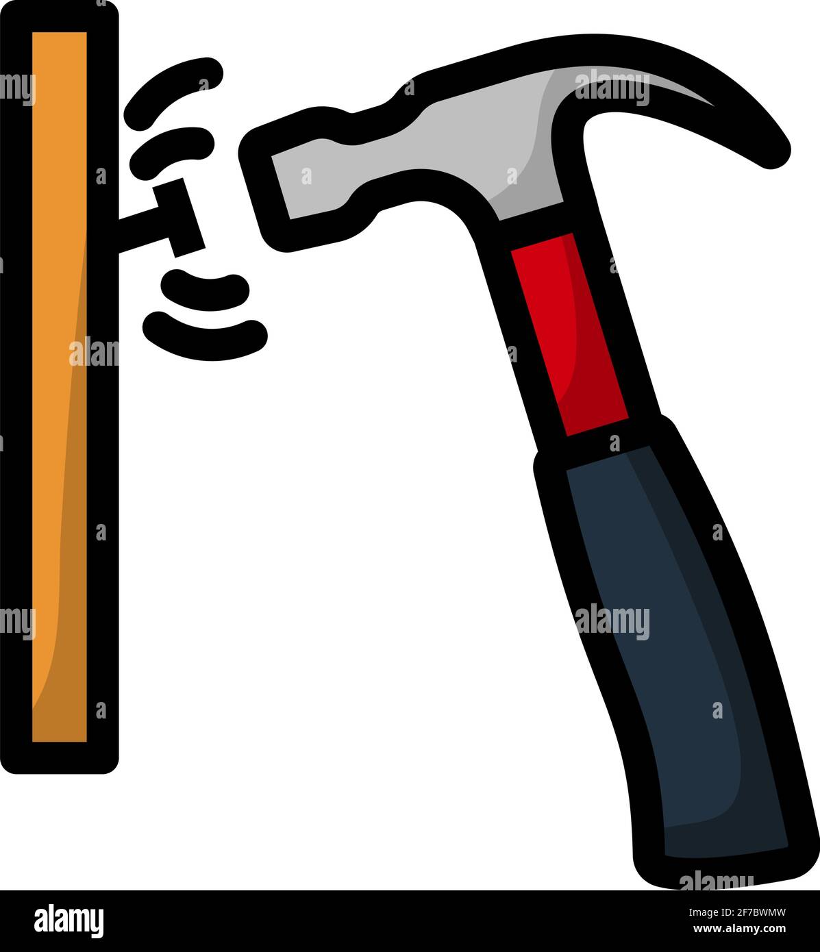 Icon Of Hammer Beat To Nail. Editable Bold Outline With Color Fill ...