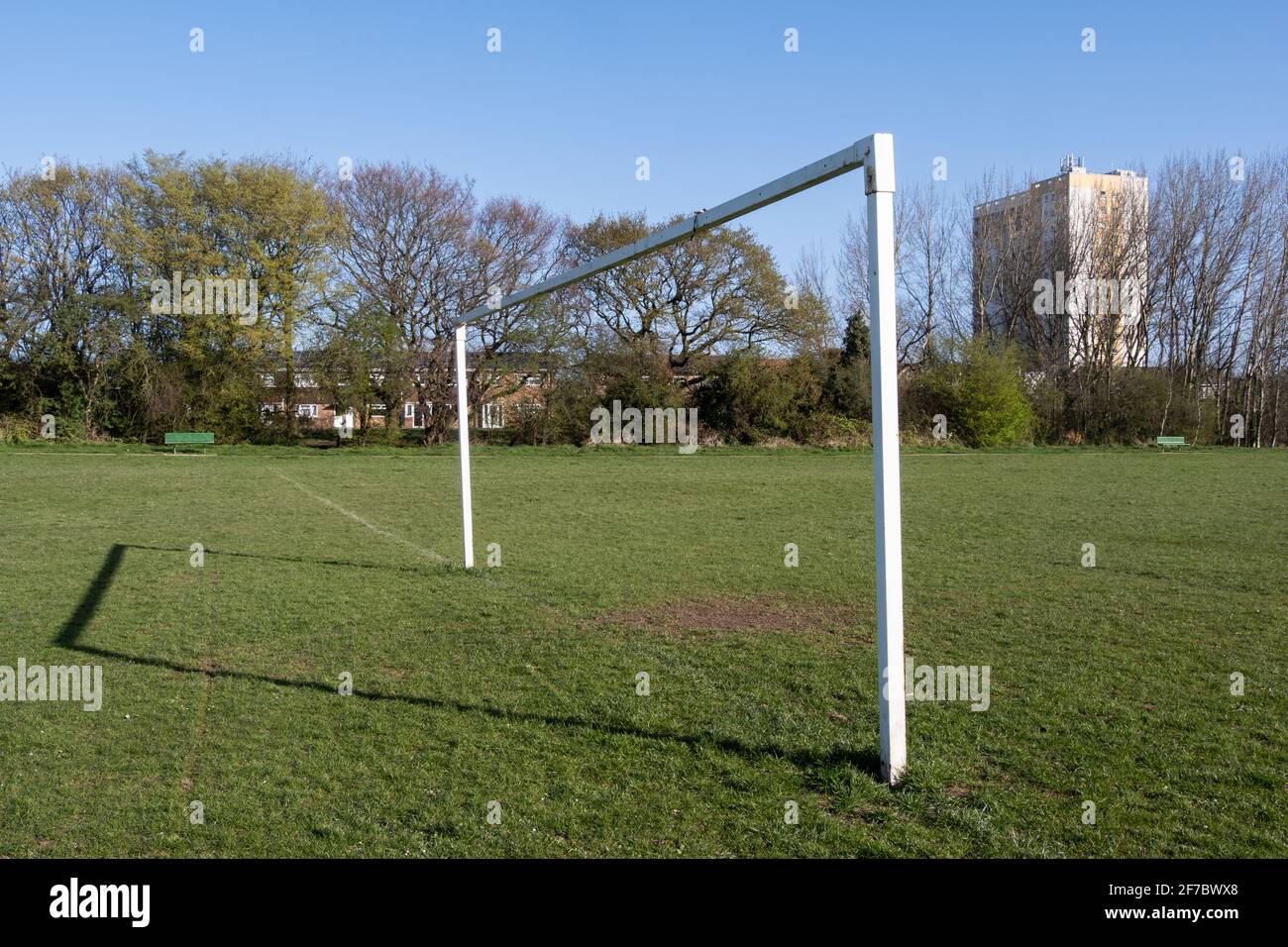 Trees as goal posts on football pitch hi-res stock photography and ...