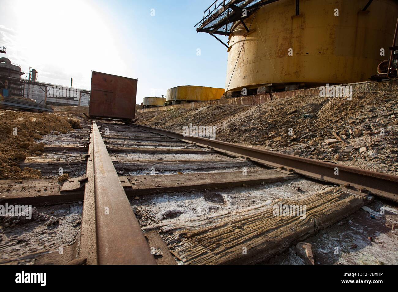 Demolition of outdated Soviet sulfuric acid plant industrial building ...