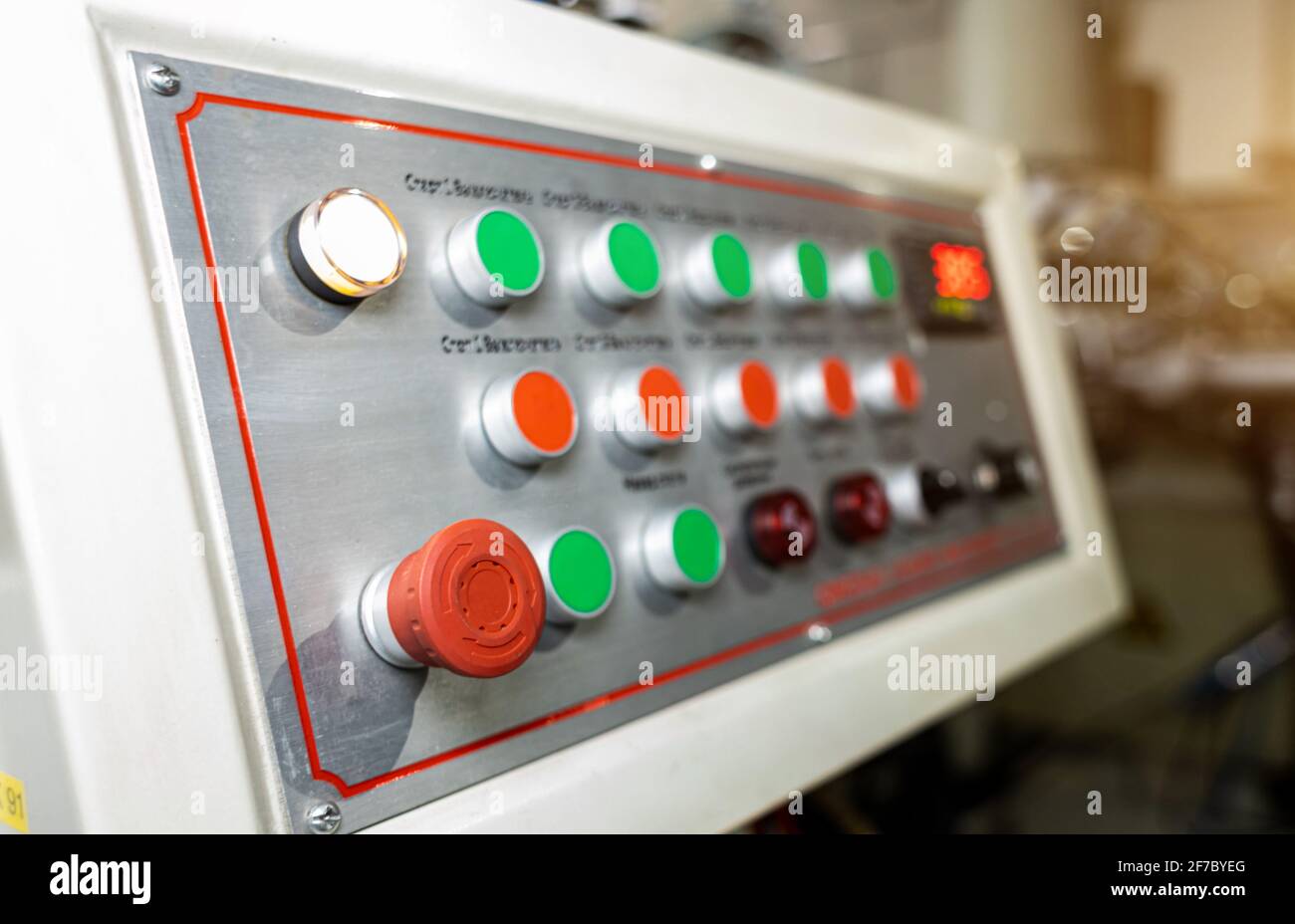 Many button of the machine in the factory Stock Photo - Alamy