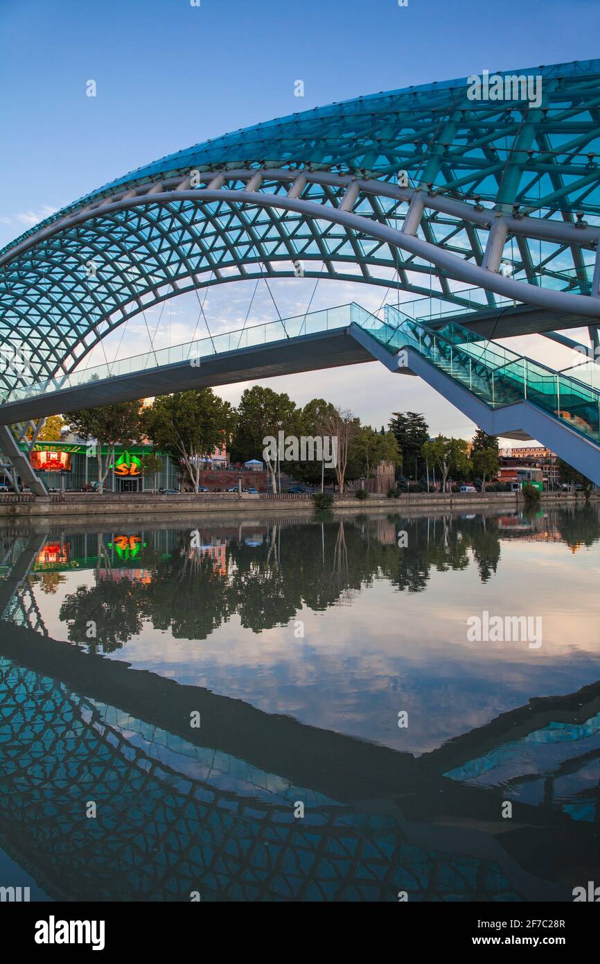 Georgia, Tbilisi, Peace bridge over Mtkvari (Kura) river Stock Photo ...