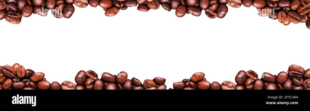 Roasted coffee beans frame isolated on white background with copy space ...
