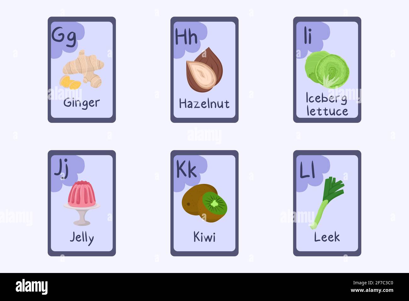 Colorful alphabet flashcard Letter G, H, I, J, K, L - ginger, hazelnut ...