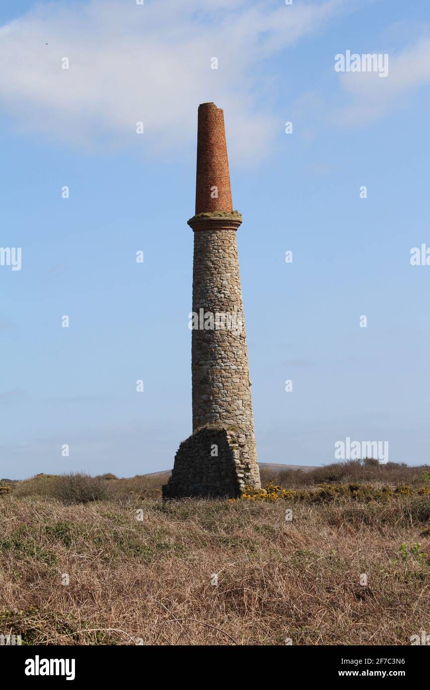 Disused chimney stack at Ballowall, Cape Cornwall. Oldcornish tin ...