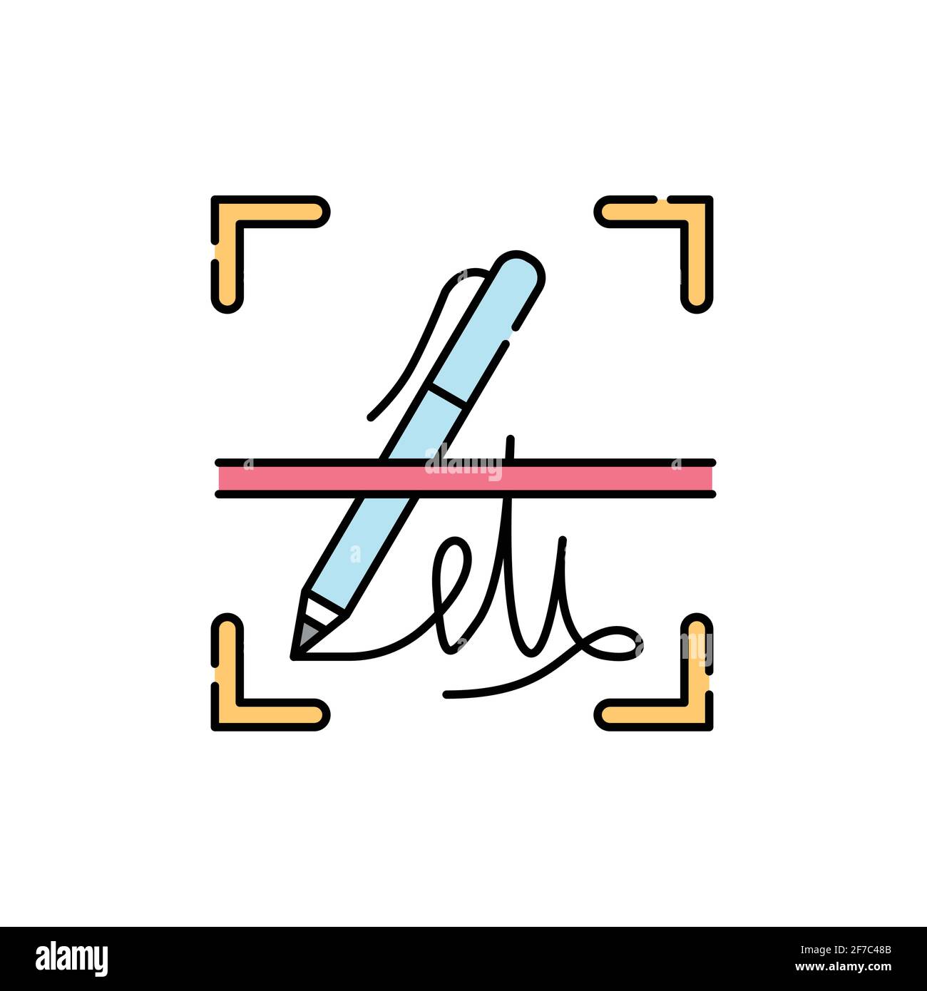 Signature identification olor line icon. ID and verifying person ...
