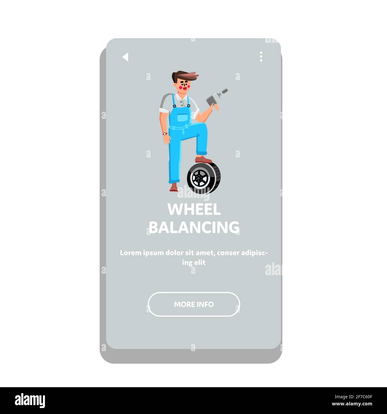 Wheel Balancing Examination And Fix Worker Vector Stock Vector Image ...