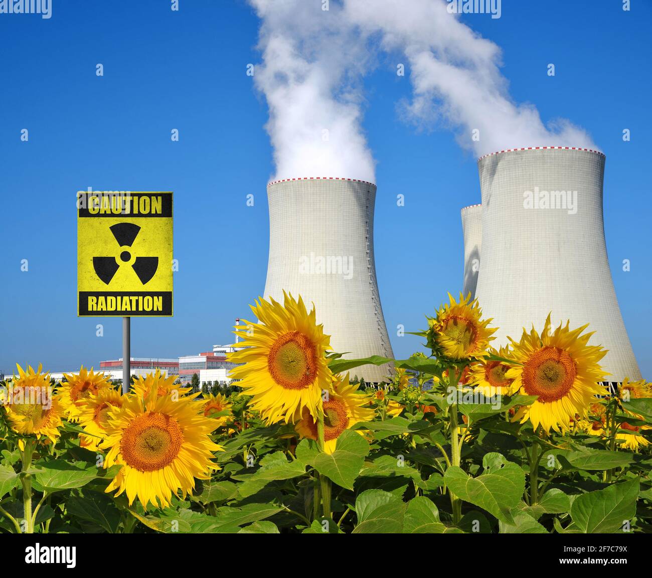 Smoke rising from cooling towers of nuclear power plant, in the ...