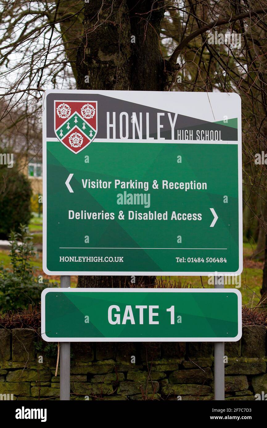 Honley High School sign Stock Photo - Alamy