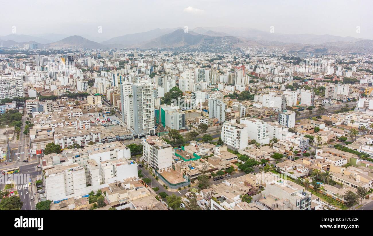 Aerial view of the municipality of Surquillo in the city of Lima, Peru ...