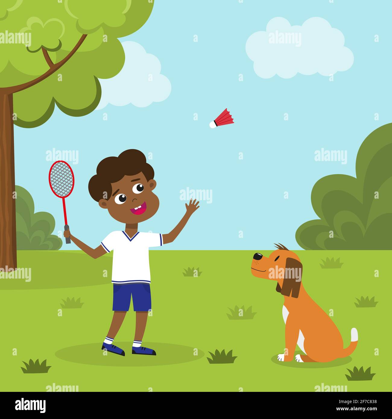 Boy playing badminton outside. Badminton player Stock Vector Image ...