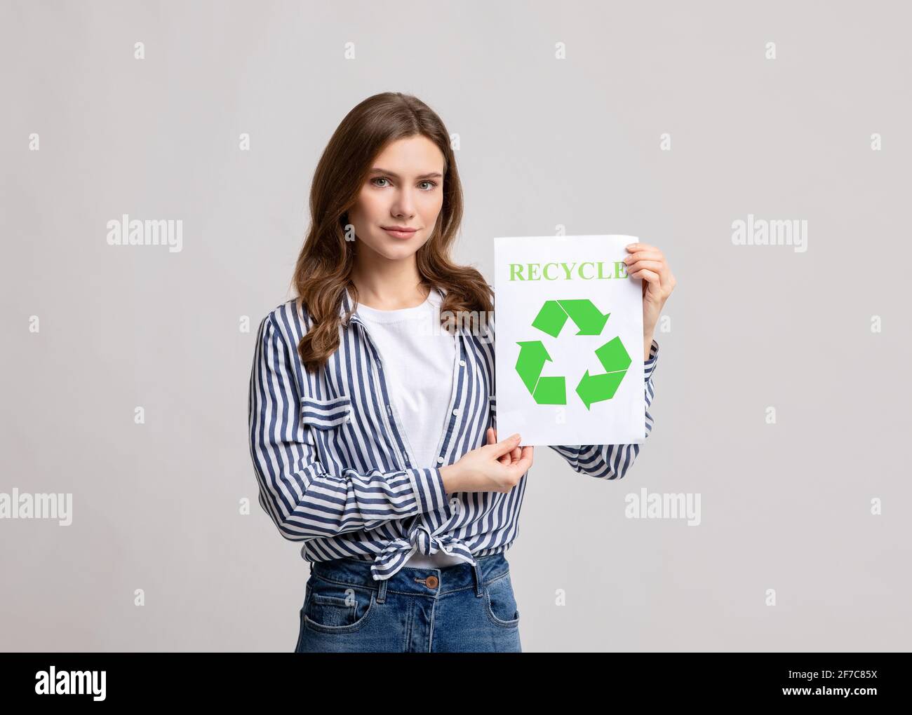 Recycling Concept. Eco-Activist Female Holding Placard With Green ...