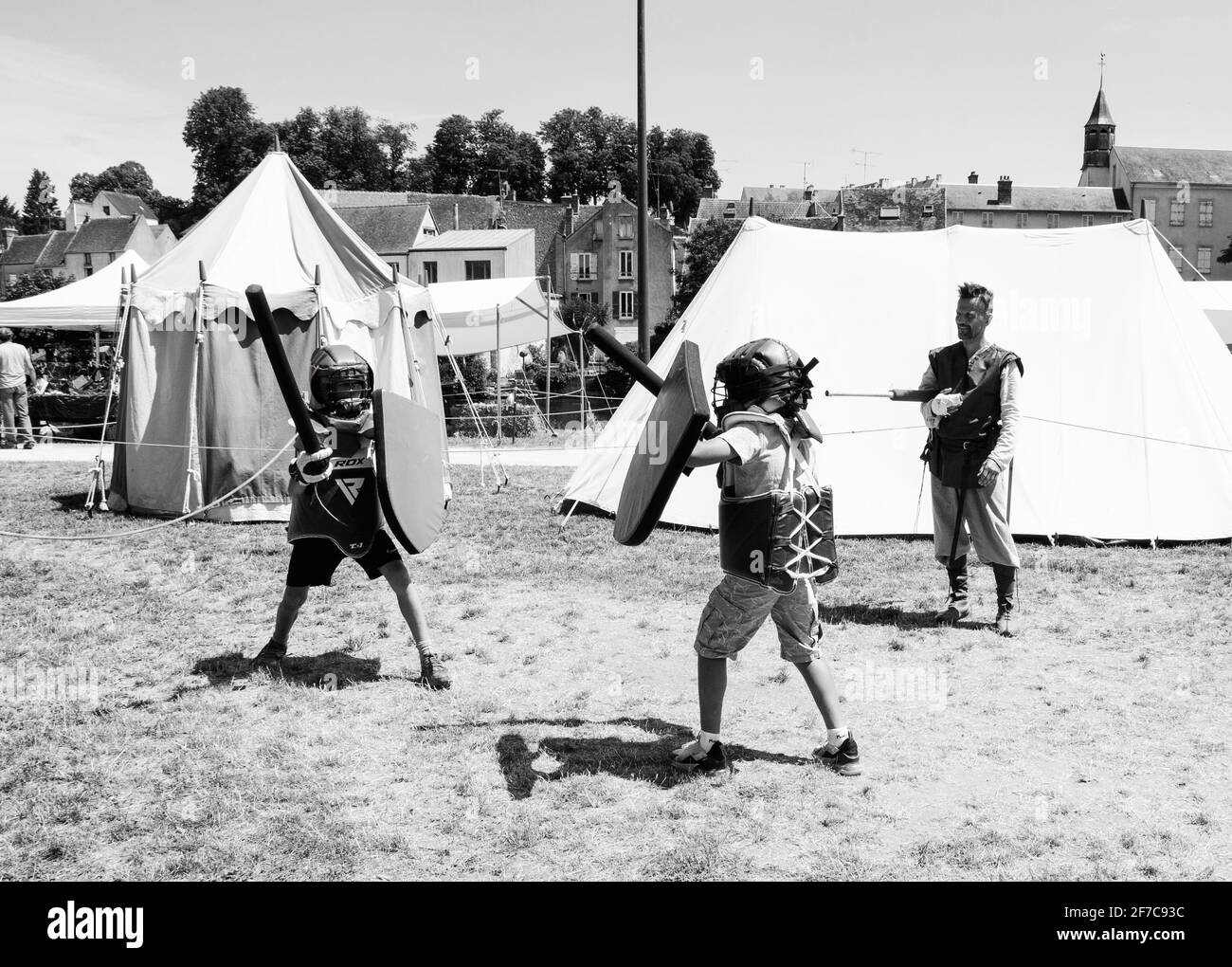 NEMOURS, FRANCE - JULY 7, 2019: Little knights fight at traditional ...