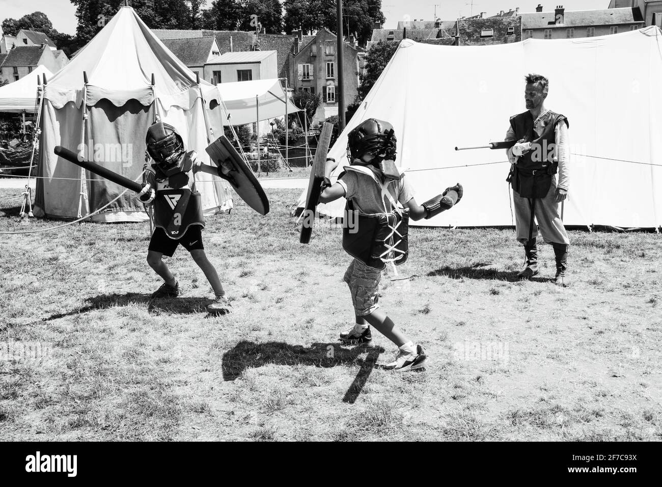 NEMOURS, FRANCE - JULY 7, 2019: Little knights fight at traditional ...