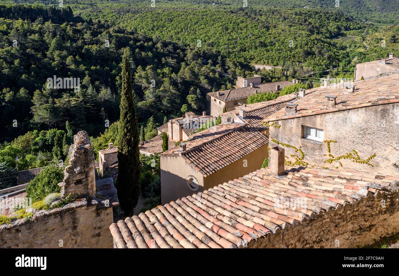 Tiled rooves in ancient town of Bonnieux in Vaucluse region of France ...