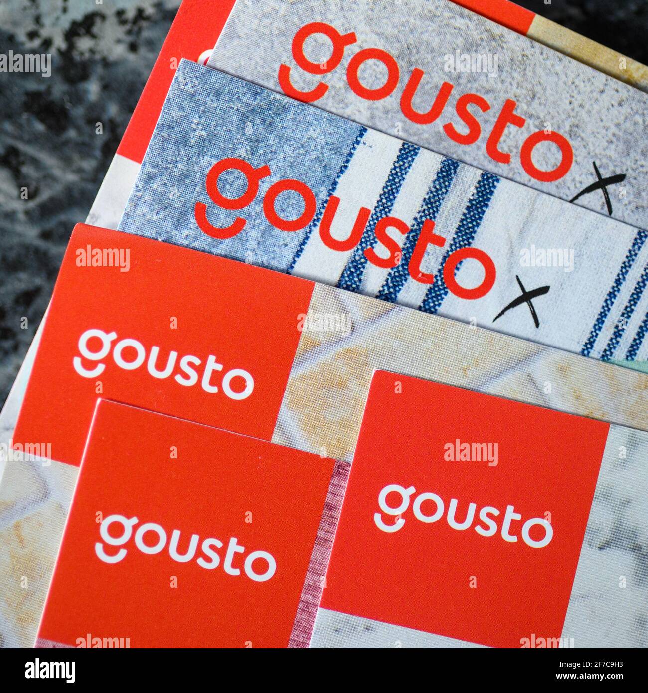 Gousto meal delivery service recipe cards Stock Photo - Alamy