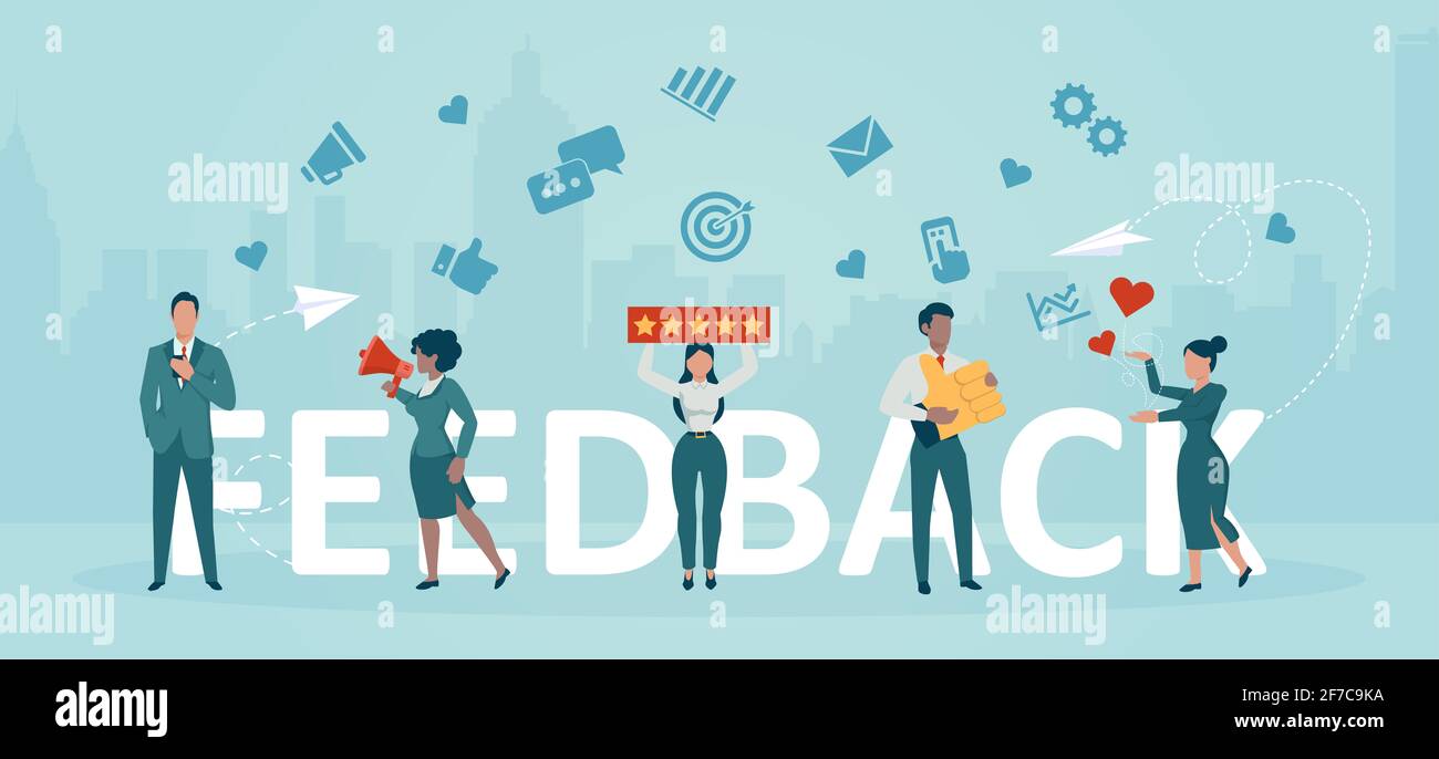 Vector of diverse people giving feedback to a business services Stock ...