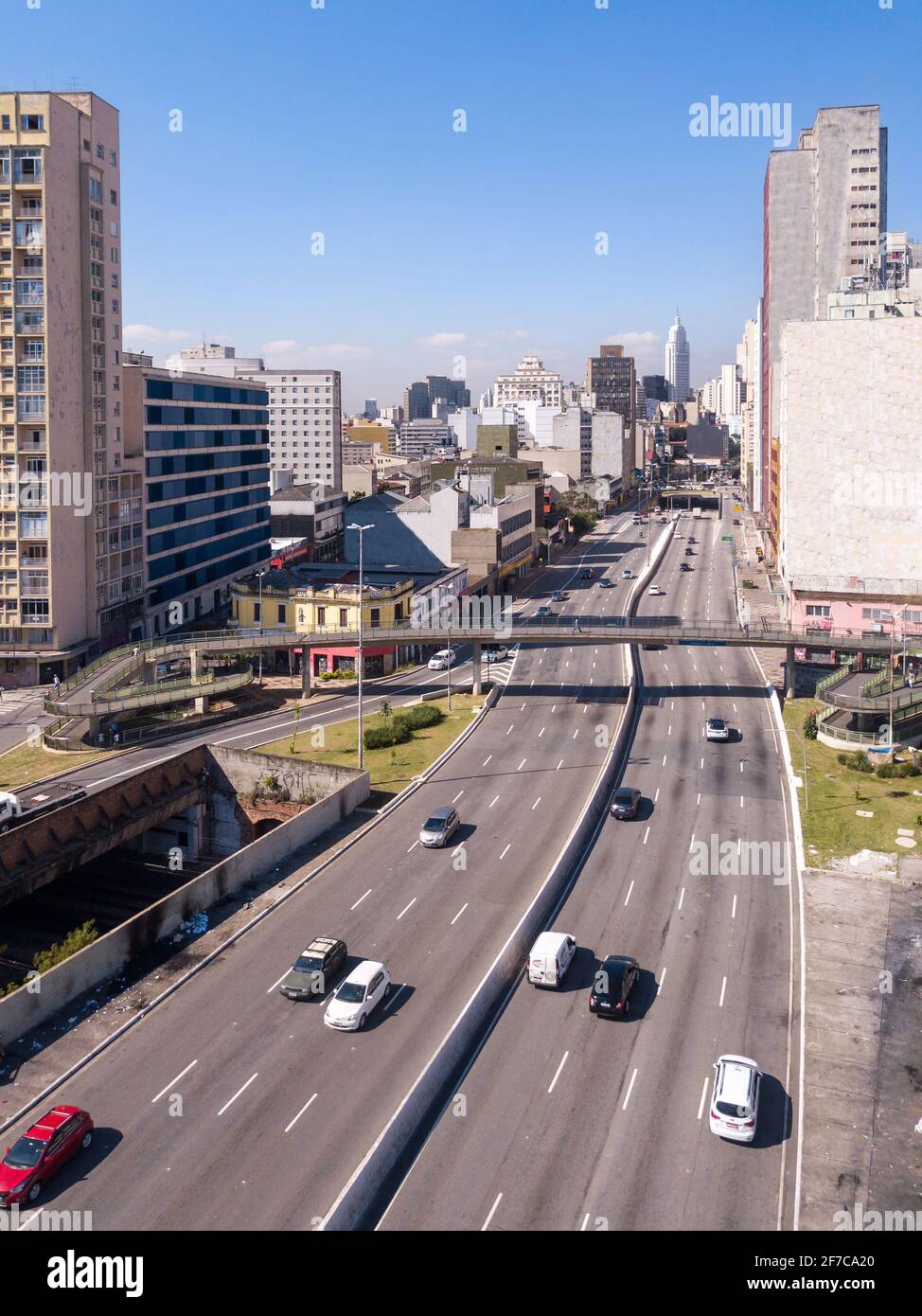 Beautiful aerial view of Sao Paulo city skyline, buildings and cars in ...