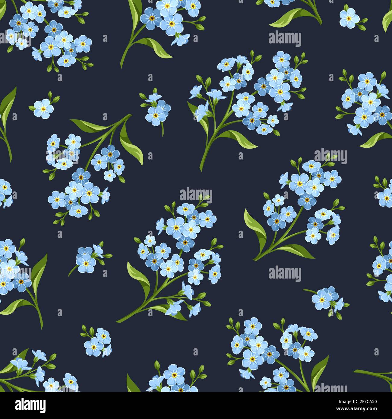 Vector seamless pattern with blue forget-me-not flowers on a blue ...