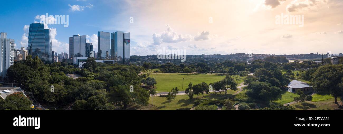 Beautiful aerial view of modern architectural glass corporate buildings ...