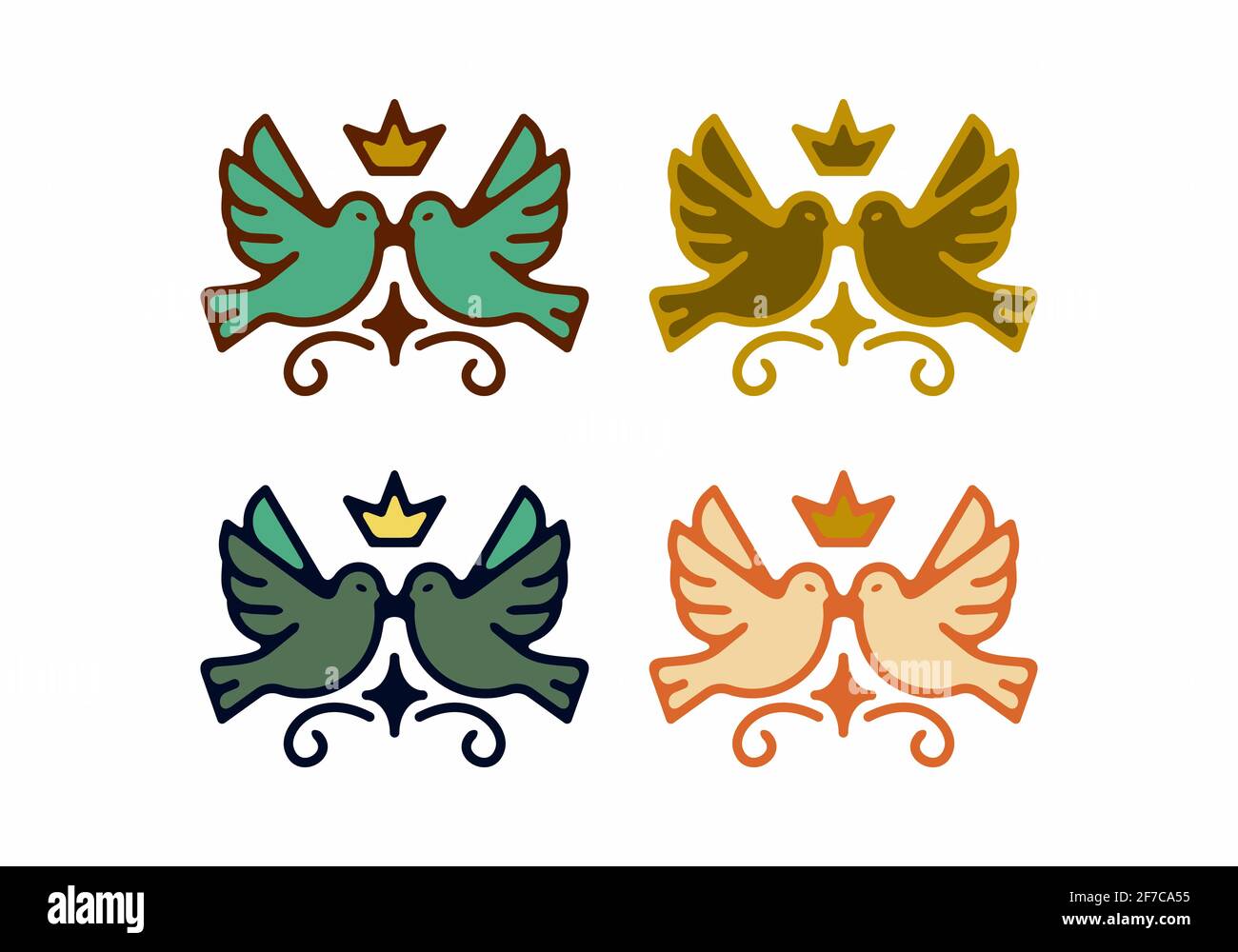 Twin bird and crown line art flat illustration Stock Vector Image & Art ...