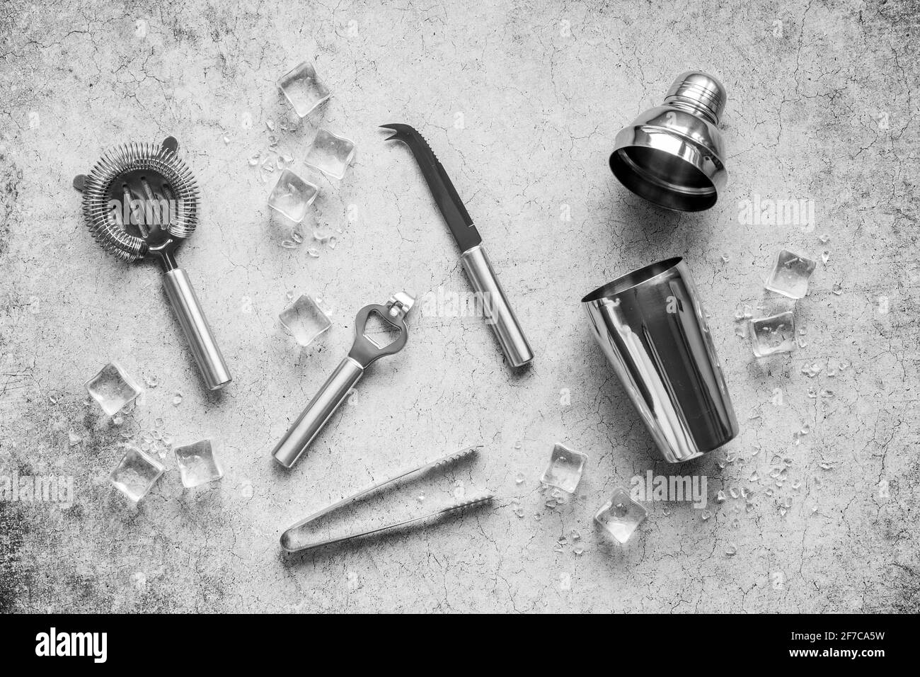 Cocktail bar utensils and tools. Top view, flat lay Stock Photo - Alamy