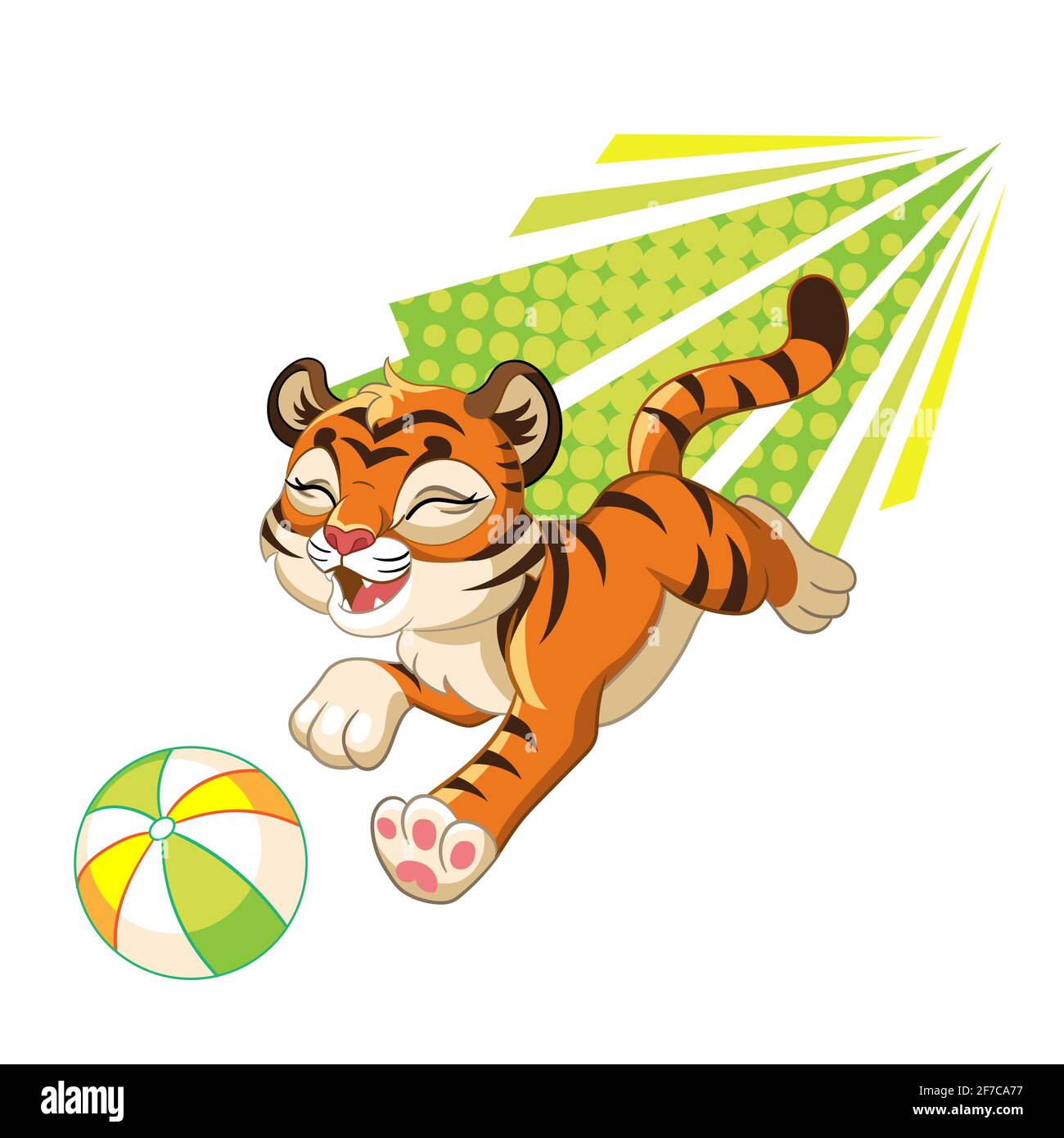 Jumping tiger with ball. Cartoon character. Vector isolated colorful ...