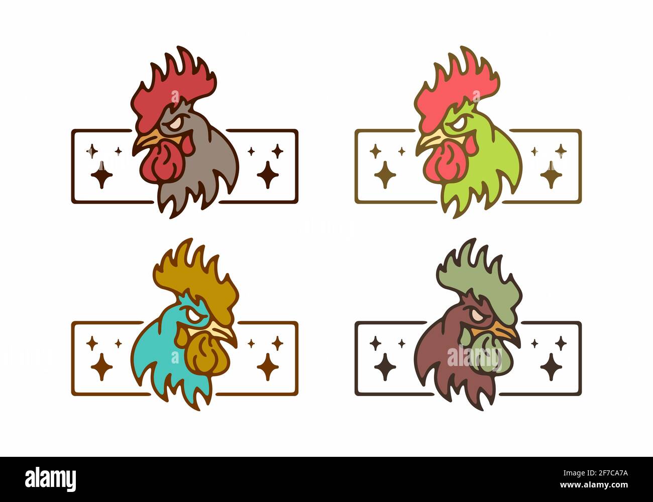 Vintage colorful line art of rooster design Stock Vector Image & Art ...