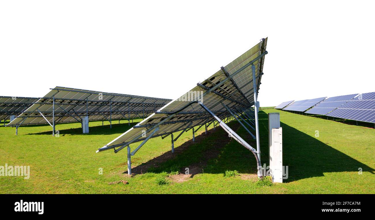 Solar energy panels on the meadow. Sustainable resources. Photovoltaic ...