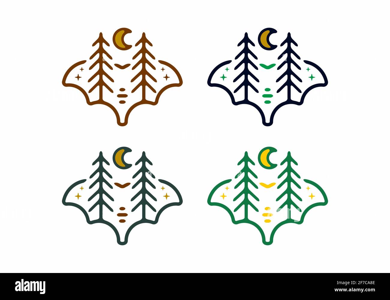 Colorful vintage illustration of pine trees and moon design Stock ...