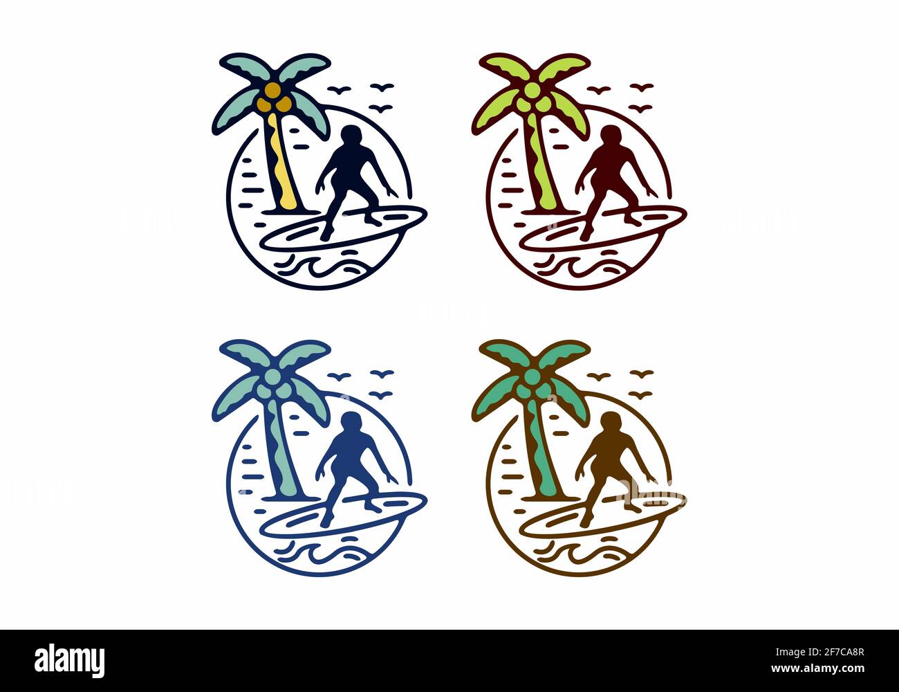 Colorful line art illustration of surfing design Stock Vector Image ...